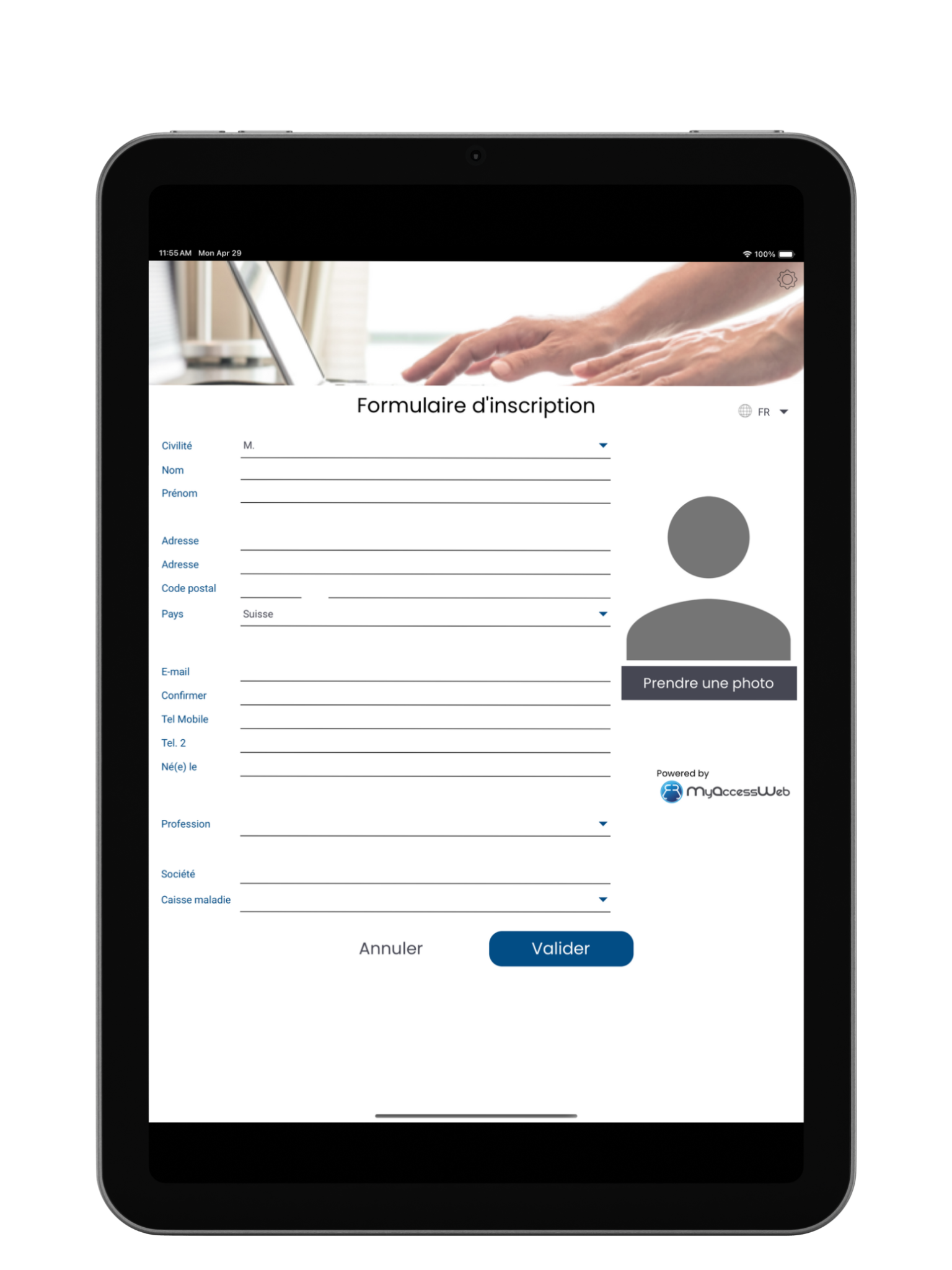 Application iPad de formulaire d'inscription - MyAccessWeb